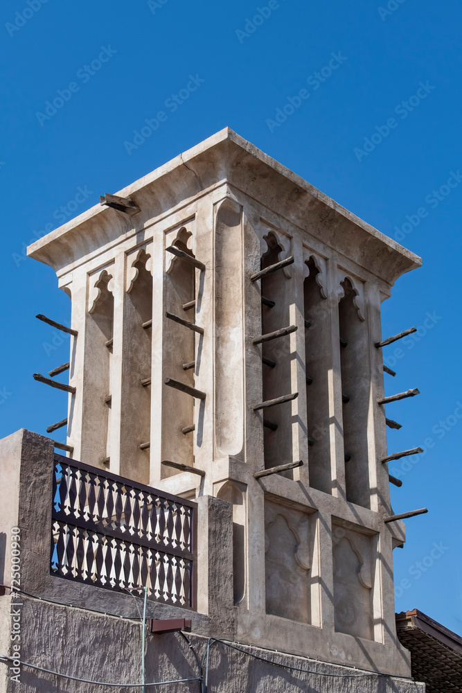 Low angle view of a traditional windcatcher (wind tower, wind scoop ...