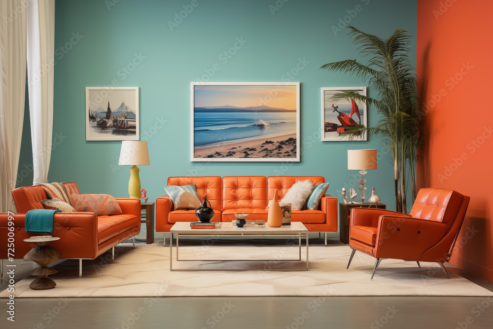 Modern living room interior design in peach fuzz colors. Living room ...