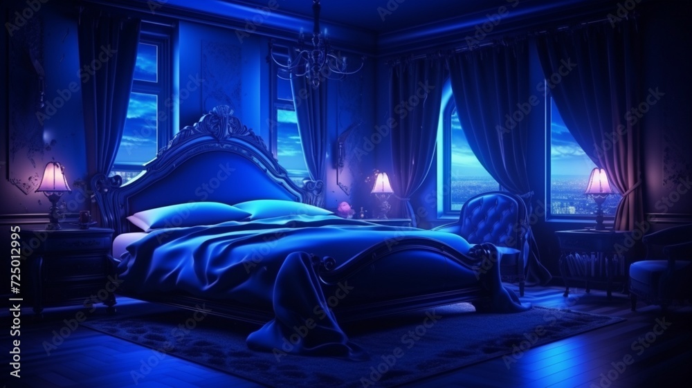 Luxurious blue led lighting bedroom night interior design, ultra HD ...