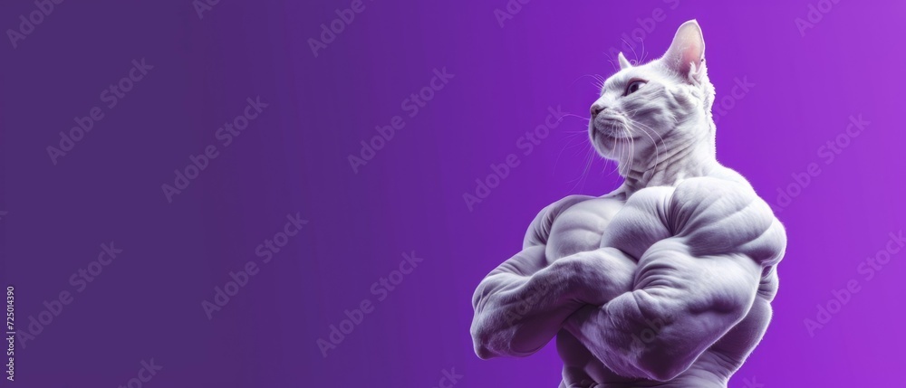 Portrait of Strong white cat body builder super muscles. bodybuilder ...