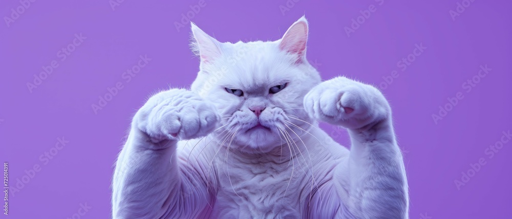 Portrait of Strong white cat body builder super muscles. bodybuilder ...