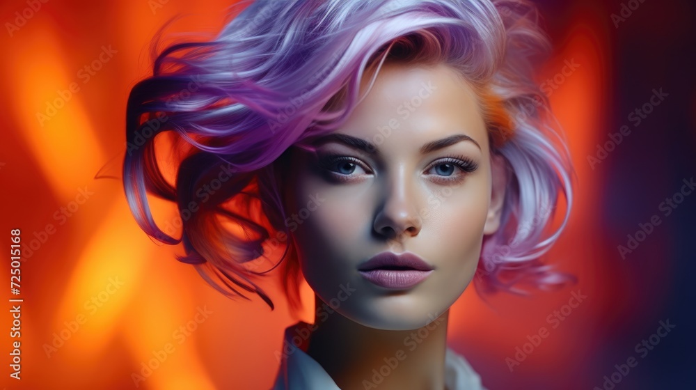 Beautiful woman with colorful hair and makeup. Beautiful face ...