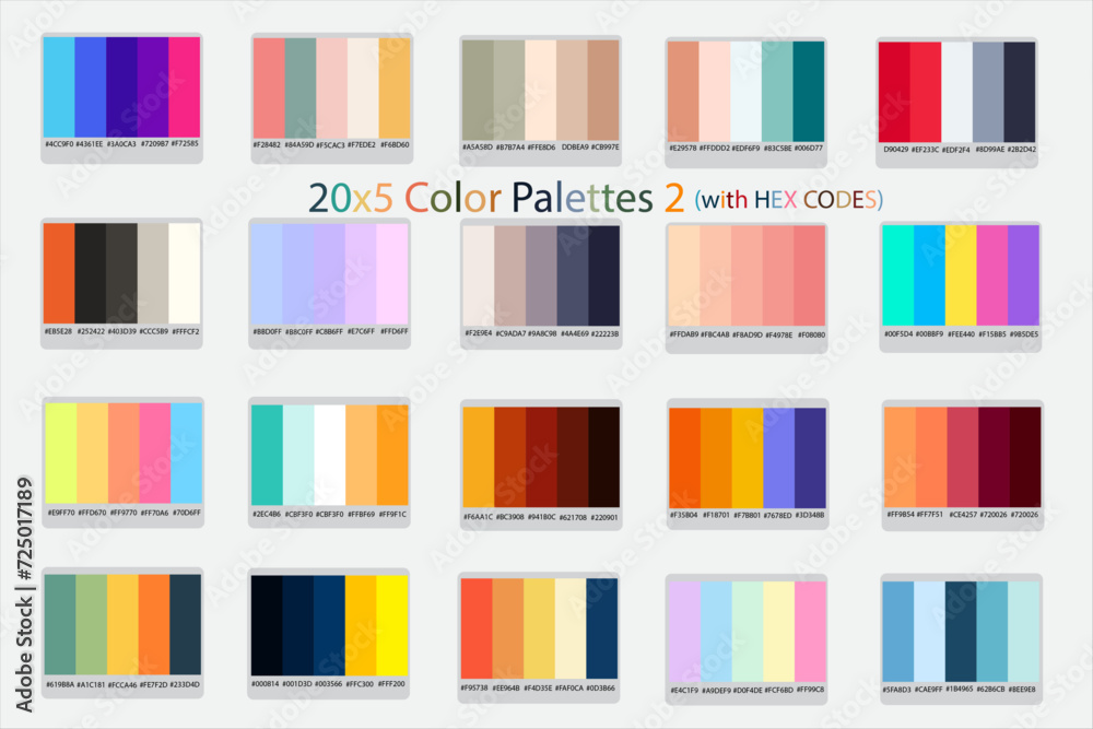 20x5 Color Palettes 2 with Hex Codes Vector, Discover 20 Sets of ...