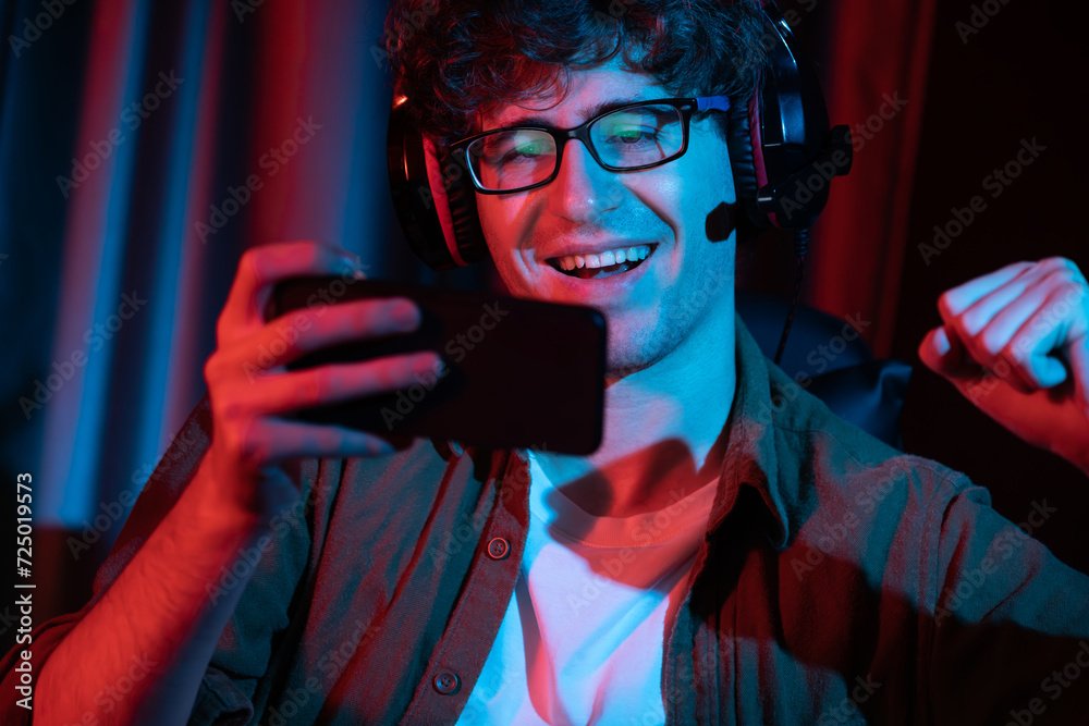 Young gaming streamer team getting winner players with Esport online on ...