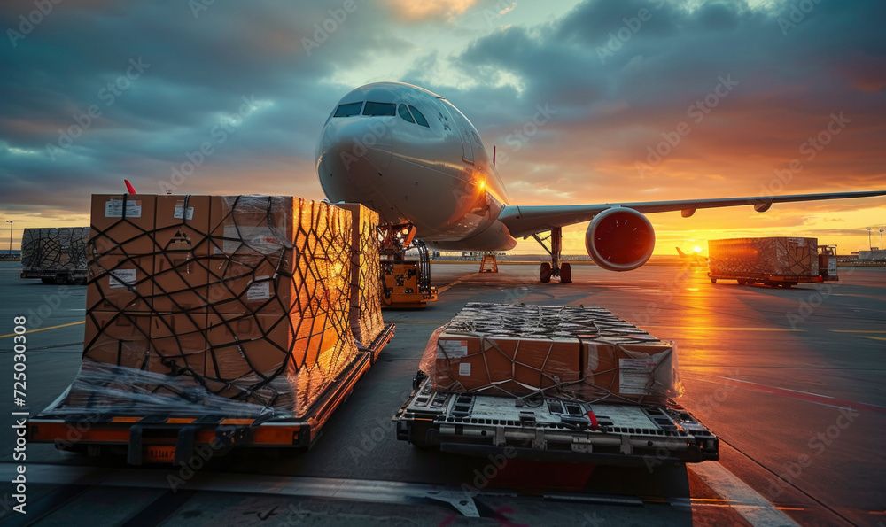 Aircraft is being serviced by airfield ground services. Airplane Being ...