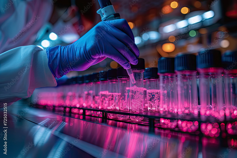 Researcher working with PCR strip test tubes in genetics laboratory ...