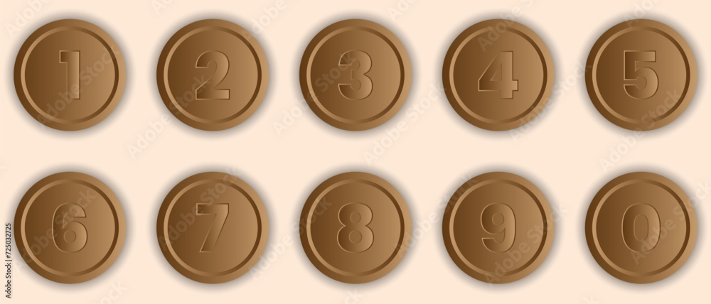 Set of numbers on buttons, phone numbers, icon. Number circles set 0 to ...