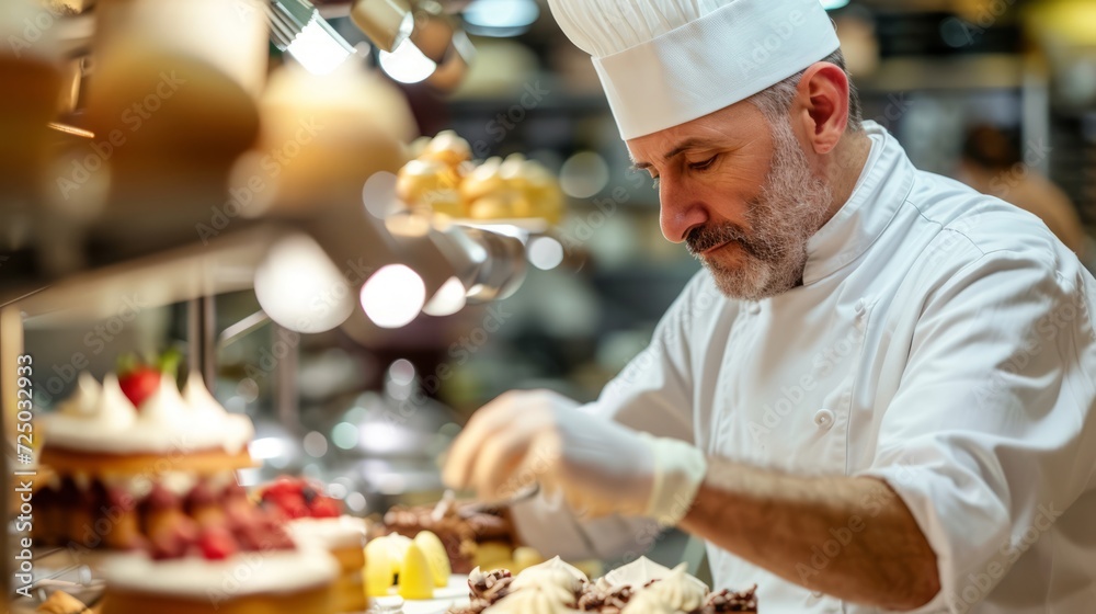 Pastry chef in a bakery, creating visually stunning desserts Stock ...