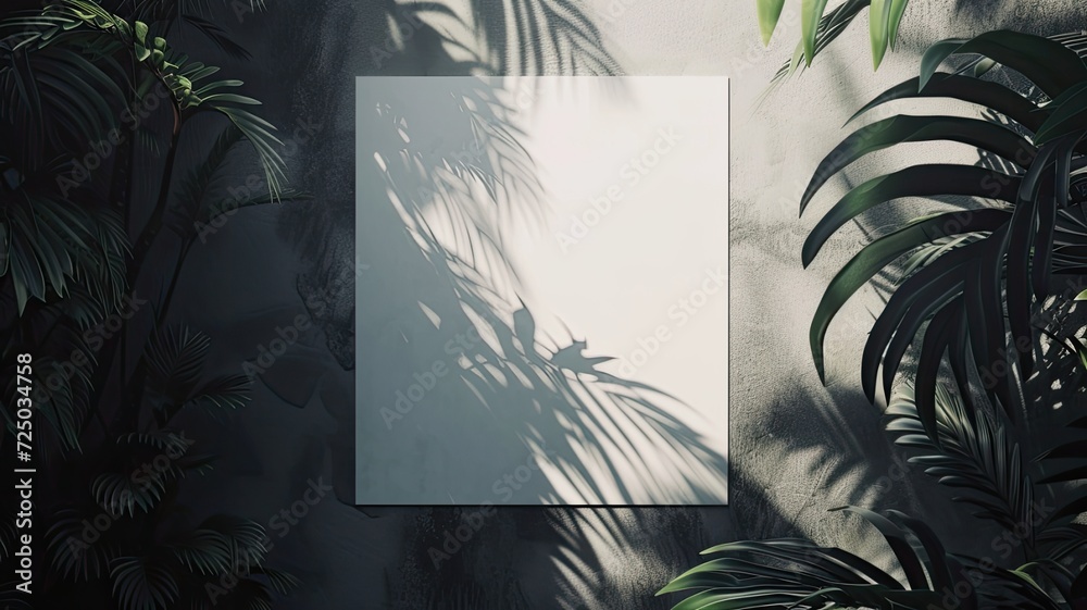 square paper mockup featuring shadow overlays from a tropical plant, a ...