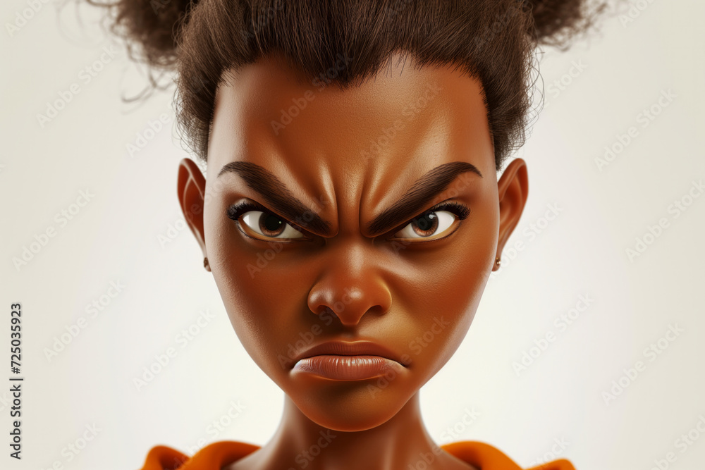 Angry stressed mad African cartoon character girl kid teen young adult ...