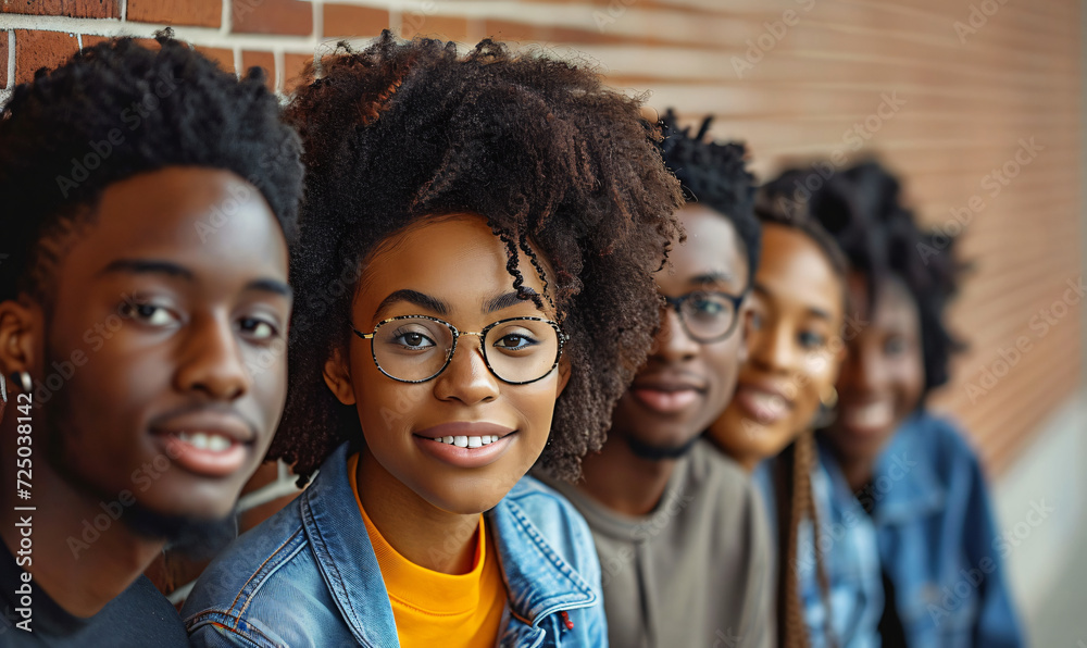 Black History Month. Group of black students from different backgrounds ...