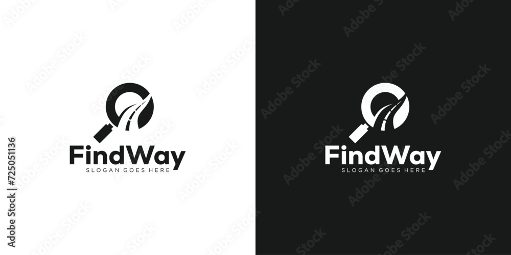 Creative Find Way Logo. Magnifying Glass and Journey, Road, Route, Map ...