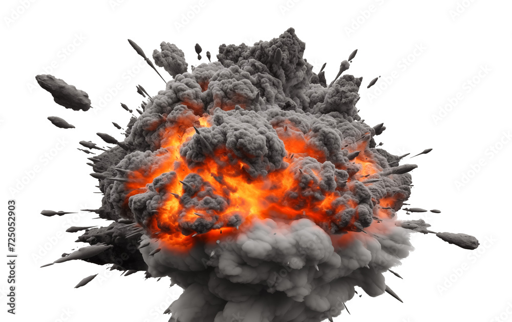 Large fireball with black smoke. fiery explosion with smoke isolated on ...