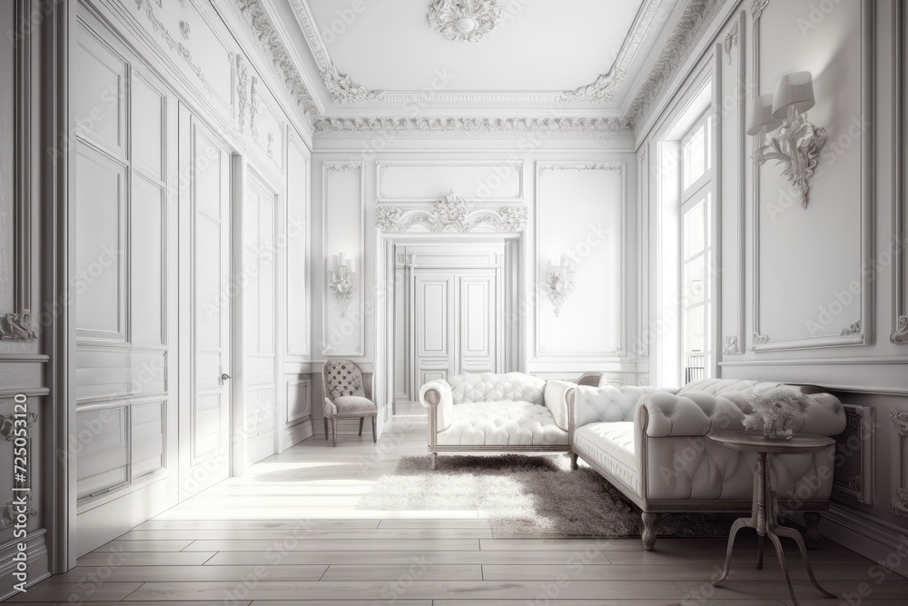 monochromatic interior in white. Classic interior with classic ...