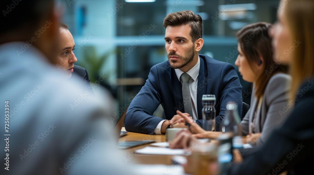 Individual Navigates a Tense Business Meeting Amidst a Formal Setting ...