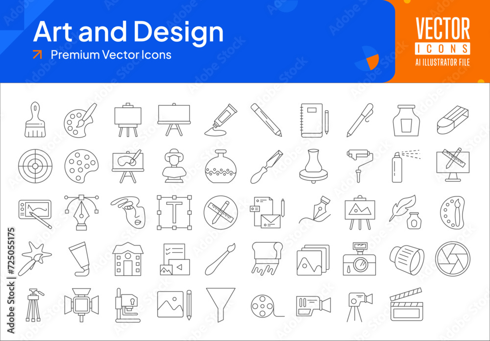 Set of art icons. art and design web icons in thinline style. palette ...