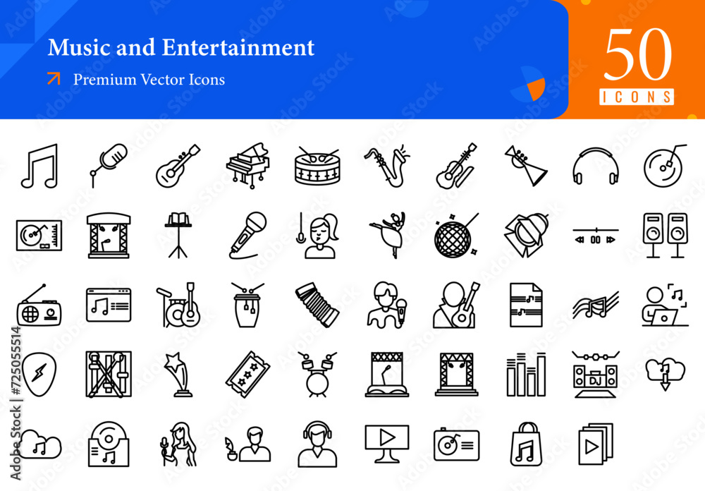 Set of music icons. music and entertainment web icons in line style ...