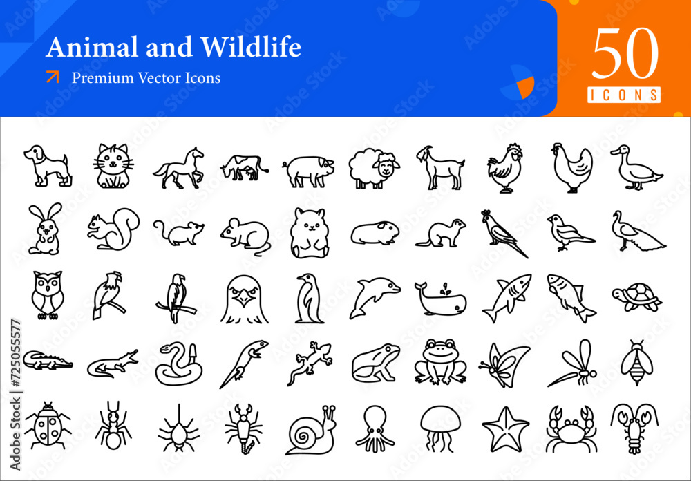 Set of wildlife icons. animals and wildlife web icons in line style ...