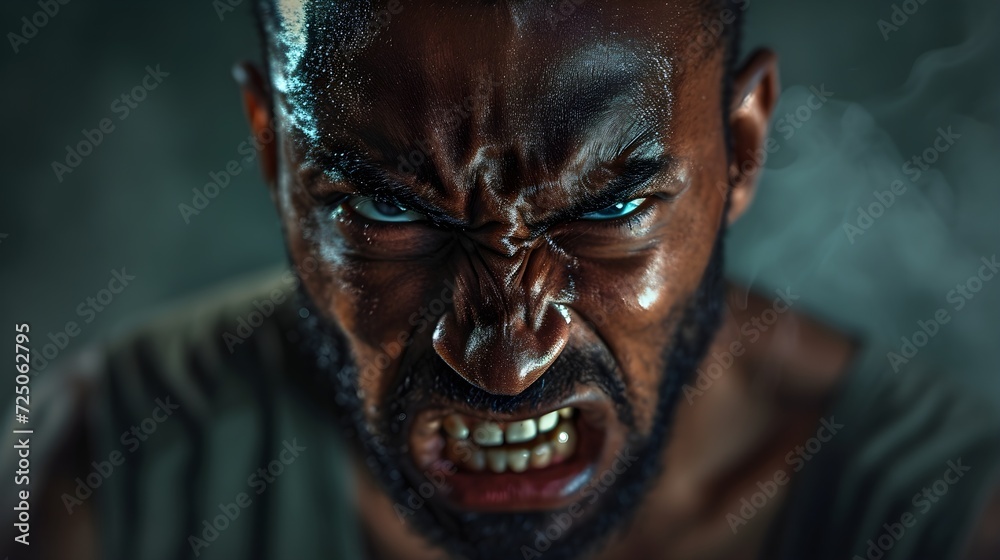 A photograph of a man capturing the intensity of anger through facial ...