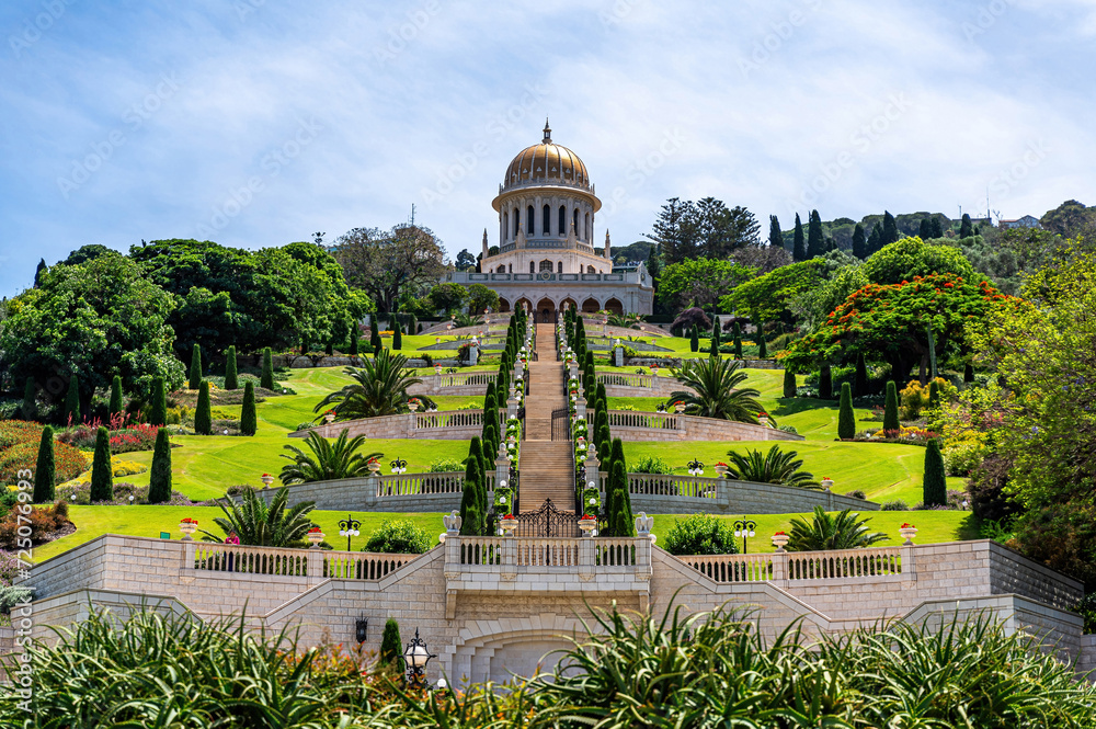 Shrine of the Báb, dome-shaped shrine with the tomb of Báb, the founder ...