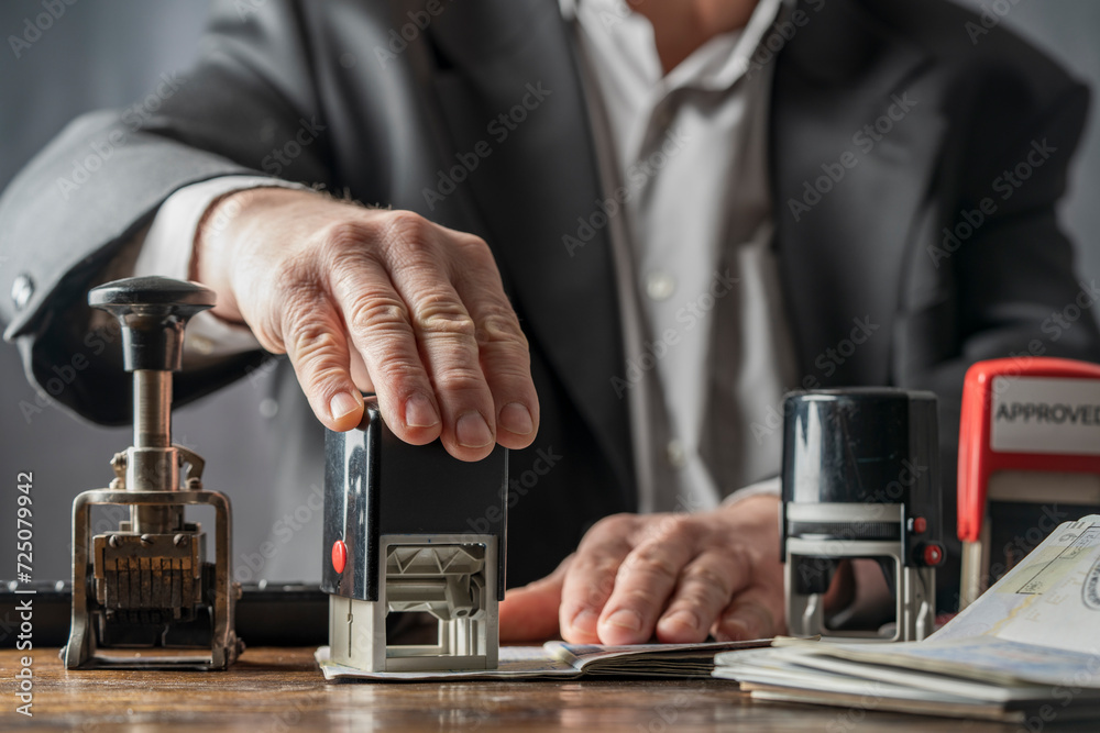 Immigration and passport control at airport. Vacation and travel ...