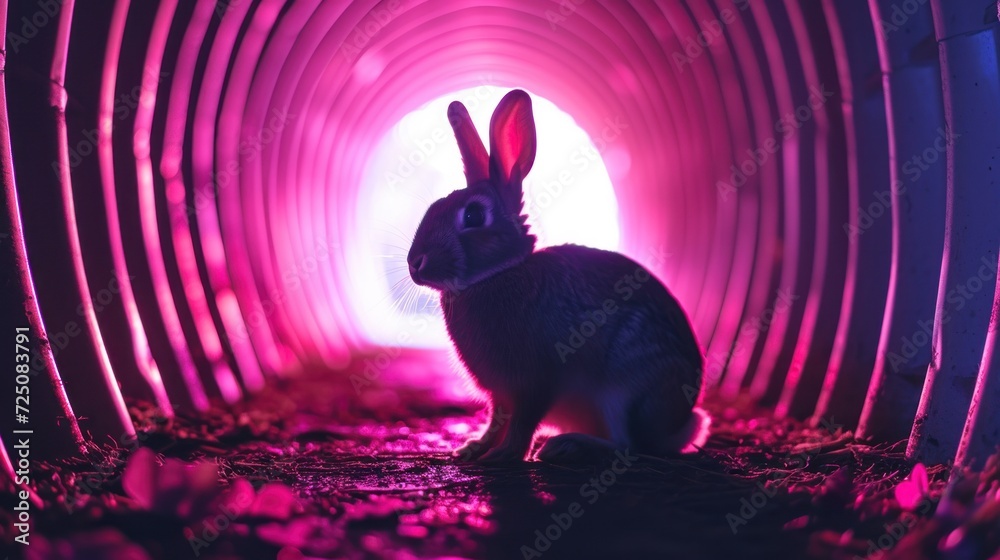 a rabbit sitting in the middle of a tunnel with a light at the end of ...