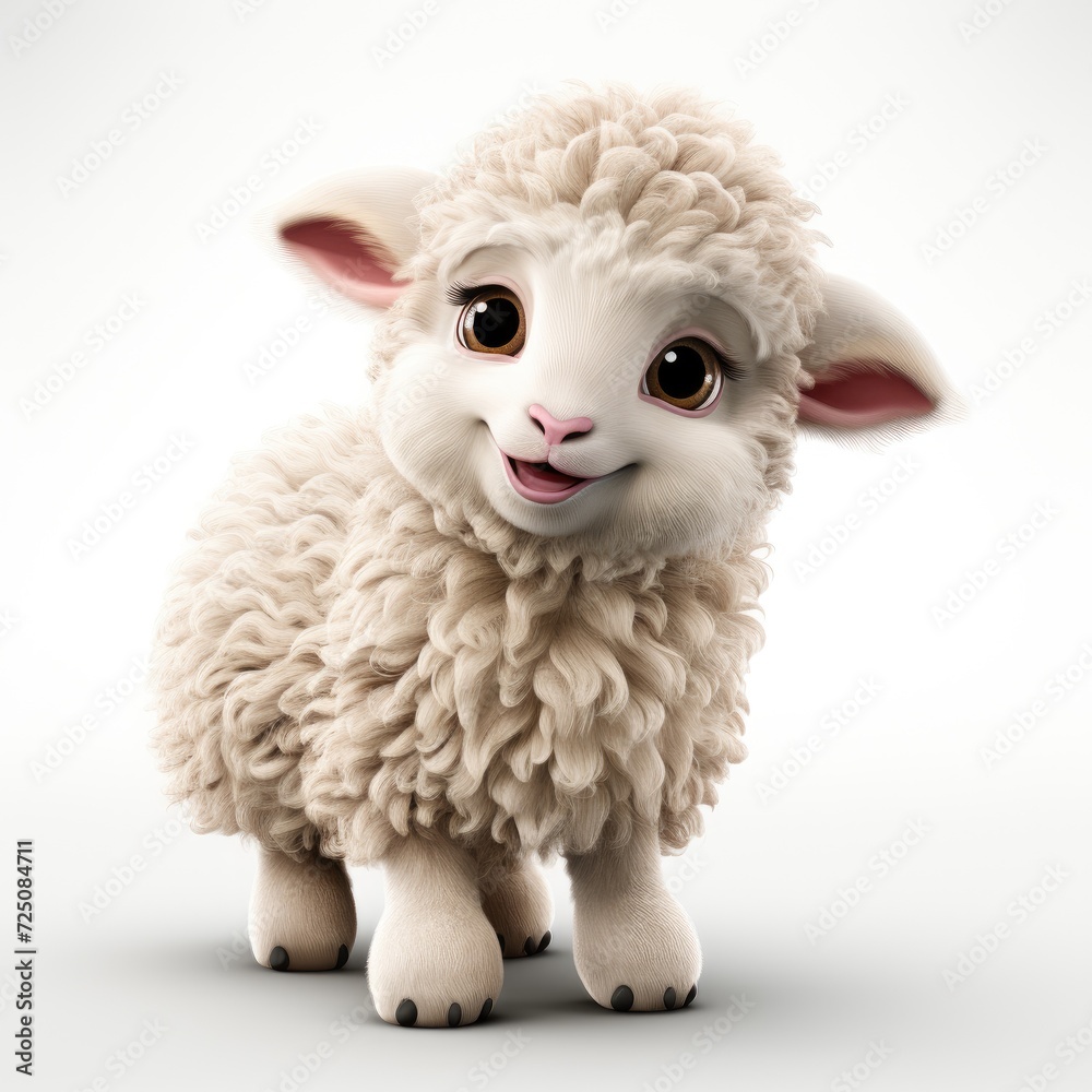 Cute cartoon character white sheep 3d illustration. Funny lamb or baby ...