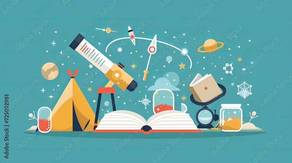 This fantastic flat design graphic element for a science camp includes ...