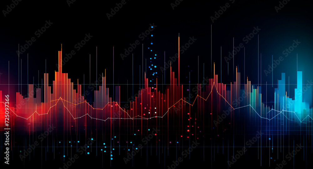 Abstract image of graphs, geometric shapes, growth and decline scales ...