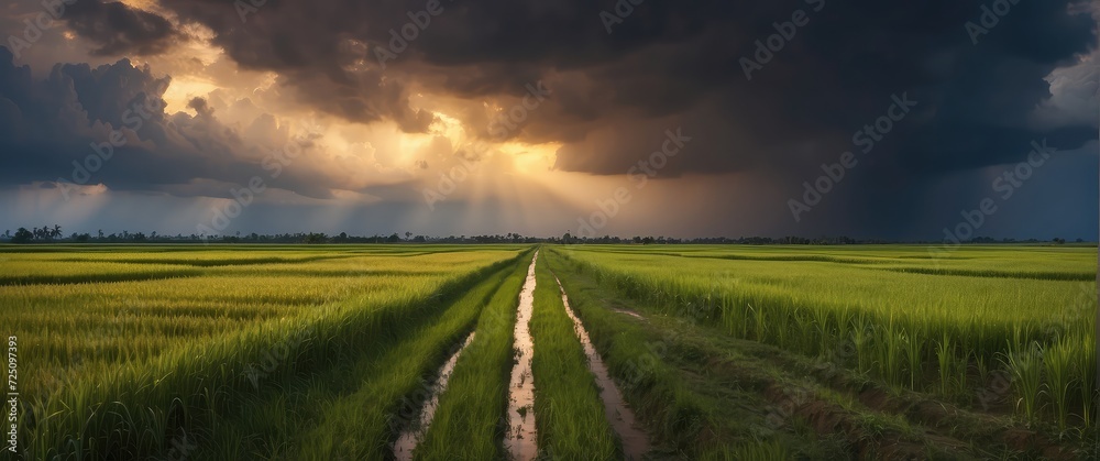 Rice fields, pathway, wedding backdrop, photography backdrop, Stock ...