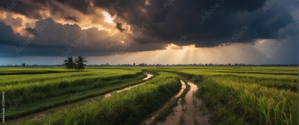 Rice fields, pathway, wedding backdrop, photography backdrop, Stock ...