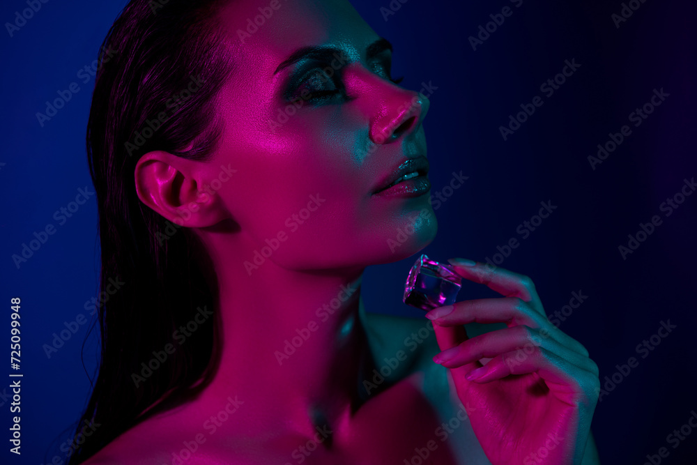 Photo of stunning gorgeous lady applying cryo therapy ice cubes for ...