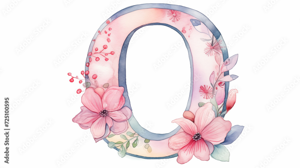Uppercase english letter O, number 0 zero. Colorful watercolor ...