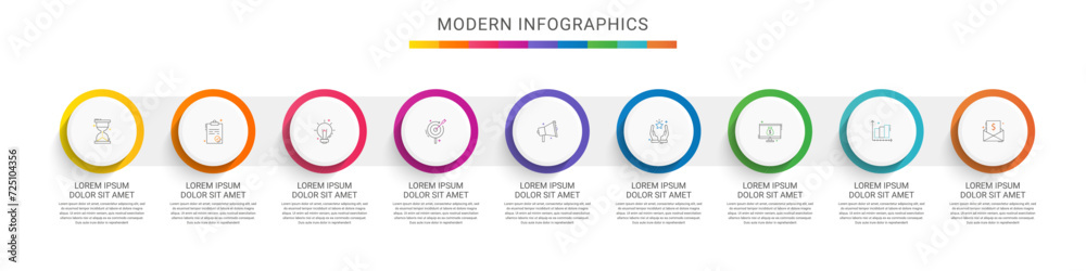 Modern infographics vector template. Cyclic infographic with nine ...
