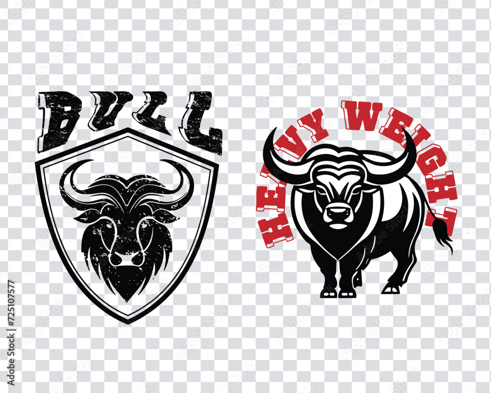 Collection of black bull icon illustrations, vectoral cow head portrait ...
