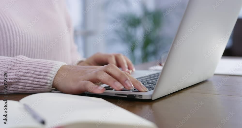 Vidéo Stock Woman, hands and laptop button to start work for research ...