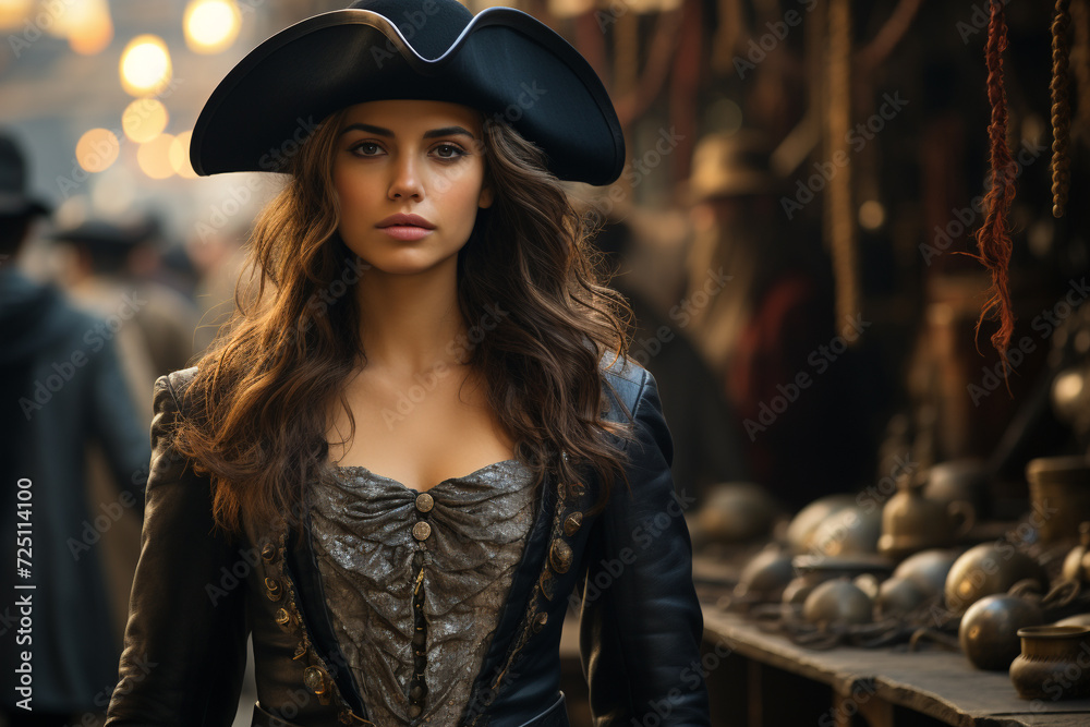 Female pirate ancient times, sea, ocean, ship, hat, saber, woman girl ...