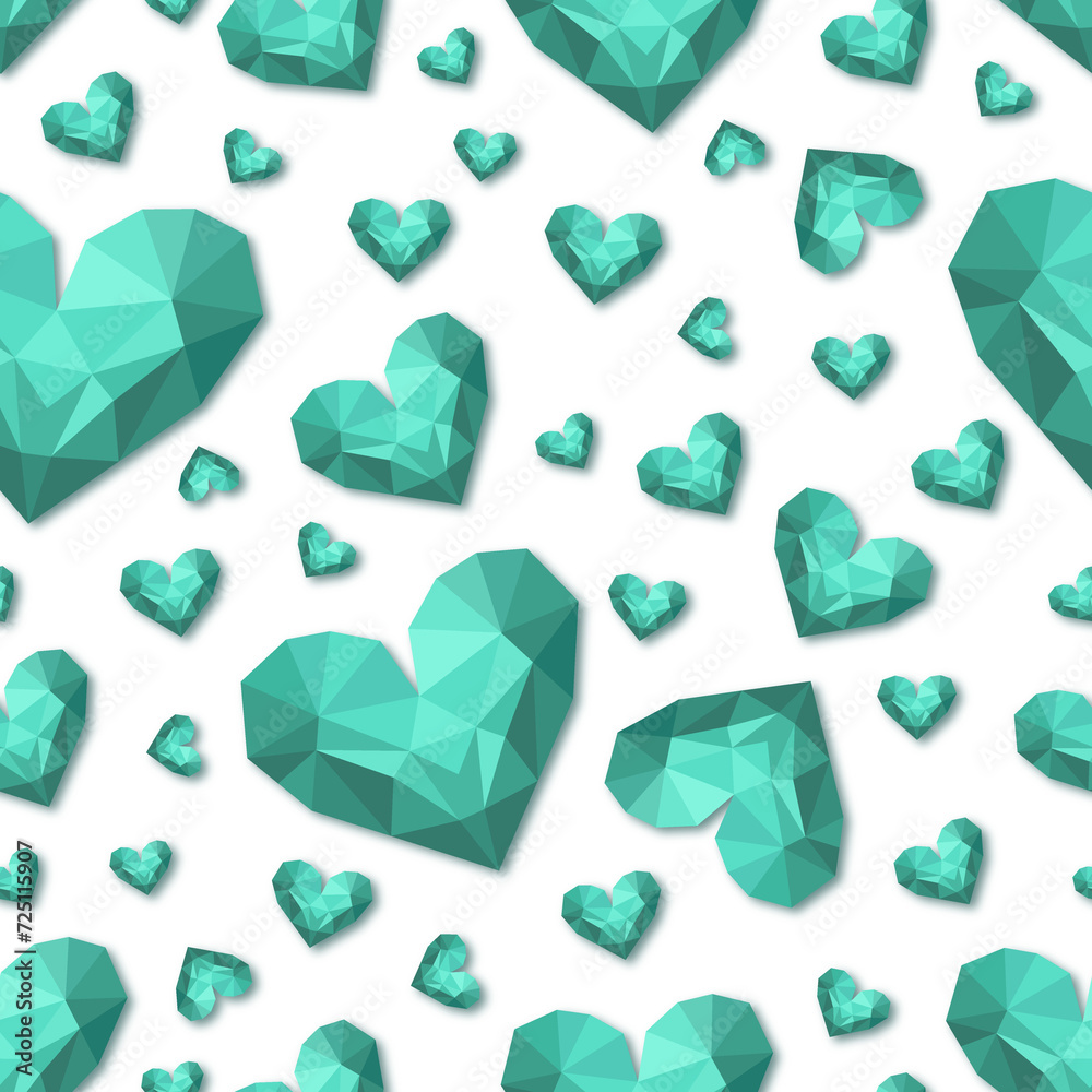 Origami paper blue green hearts on transparent background seamless ...
