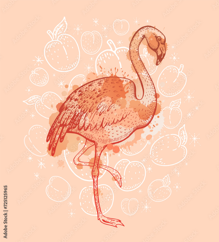 Peach flamingo vector illustration. 2024 color pallete. Summer spring abstract background. Fuzz ...