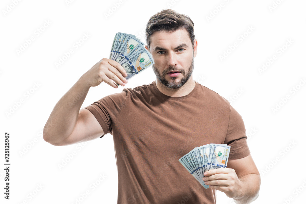 Successful business man counting money. Handsome middle age man holding ...