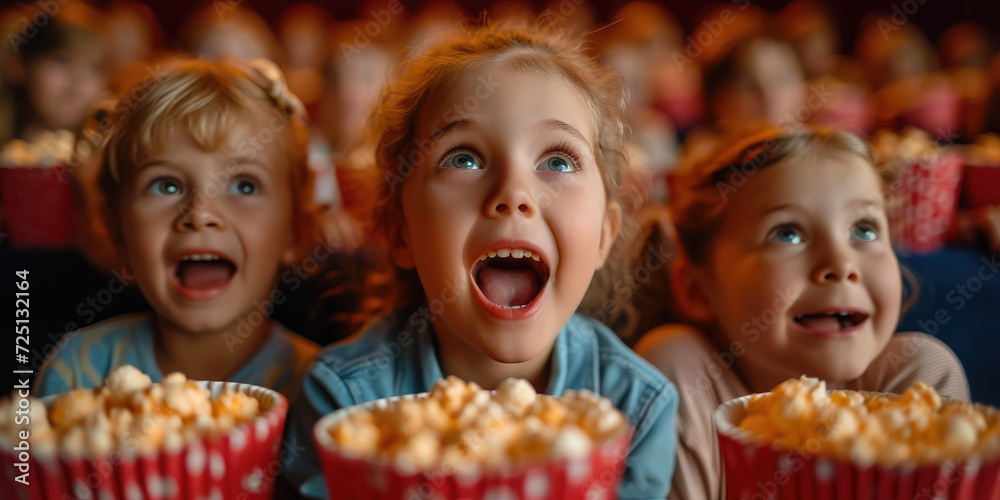 surprised happy delighted children watching a show in the circus and ...