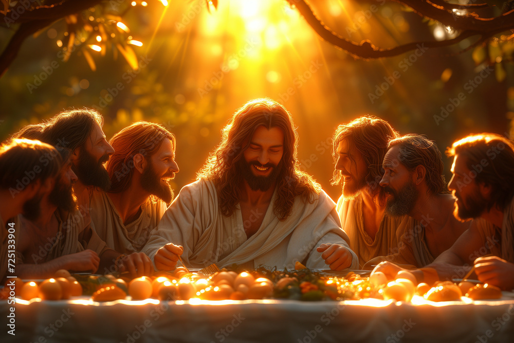 Last Supper of Jesus of Nazareth, biblical scene of the banquet under ...