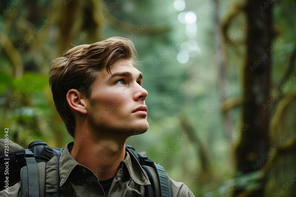 Male model as a park ranger Monitoring wildlife in a national park ...