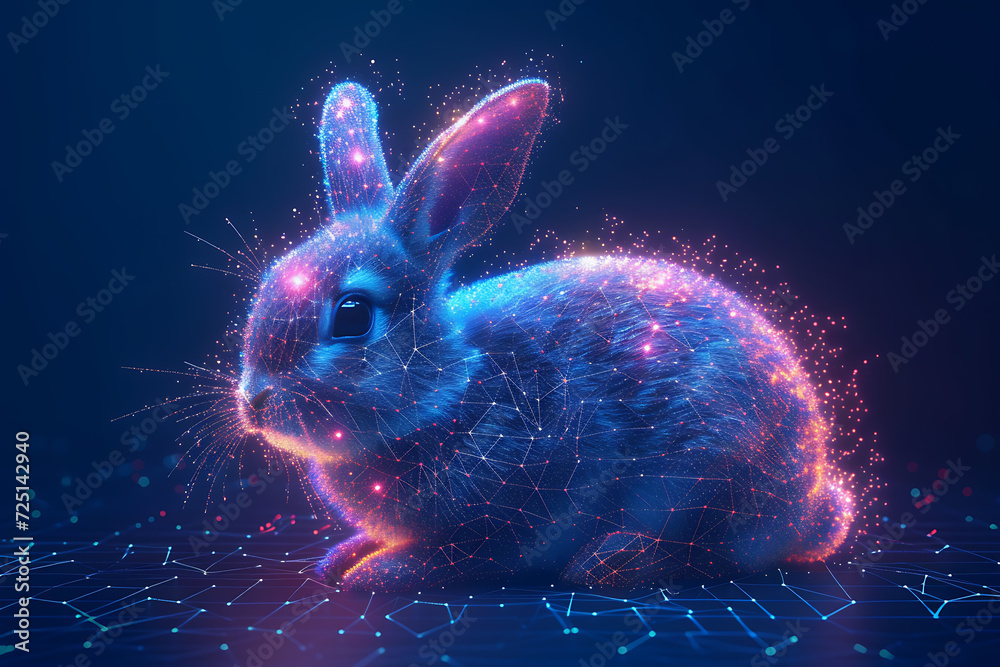 rabbit. Digital wireframe polygon illustration. line and dots ...