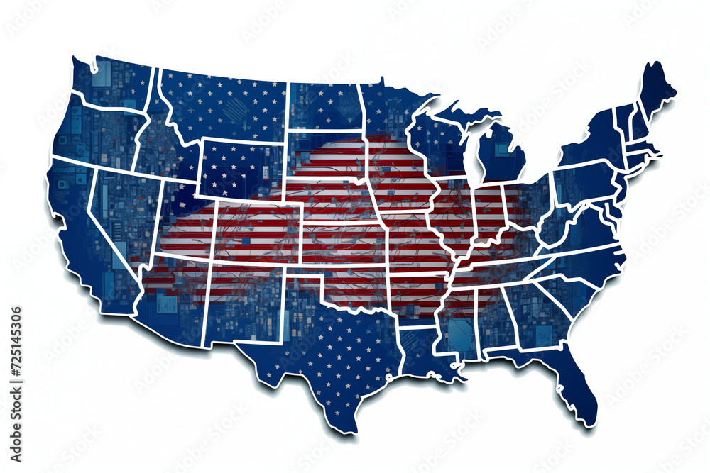 Map of the United States and a Printed Circuit Board PCB on a White ...