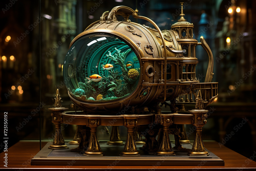 Steampunk-Themed Fish Decor in an Aquarium Stock Illustration | Adobe Stock