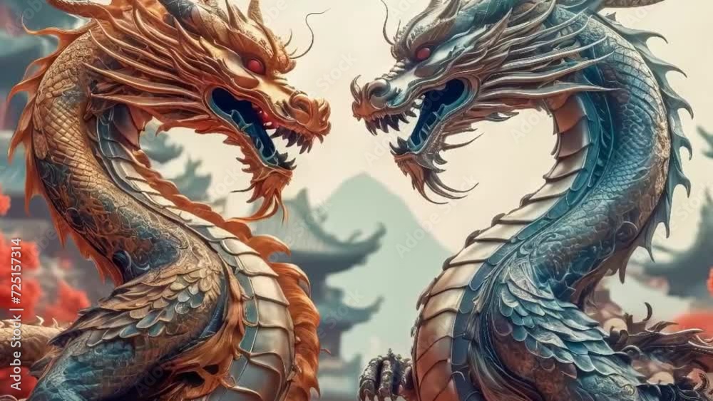 Dragons Yin and Yang, warriors of opposites. Two fantastic Chinese ...