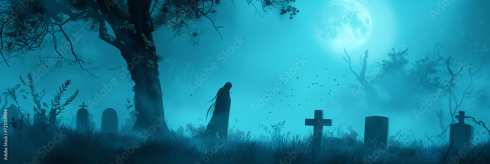 Ghostly Apparition in a Fog-Cloaked Graveyard - A Haunting Scene for Gothic Horror and ...
