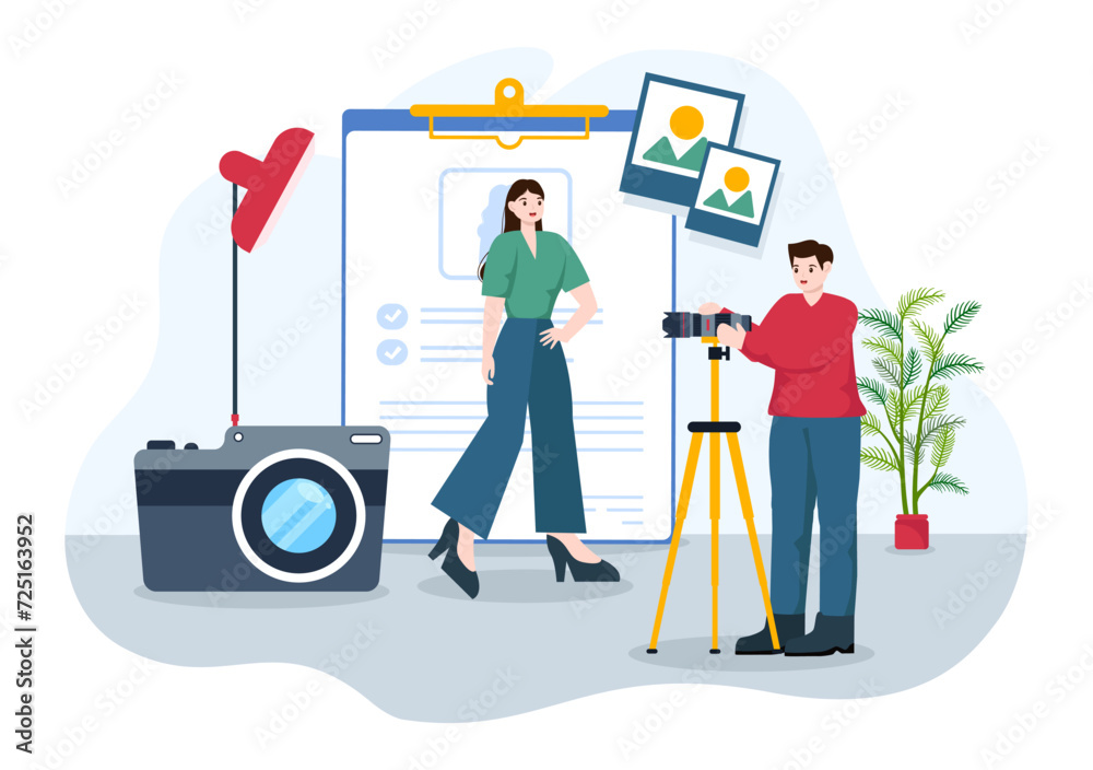 Model Portfolio Vector Illustration with Modeling Agency Manager and ...