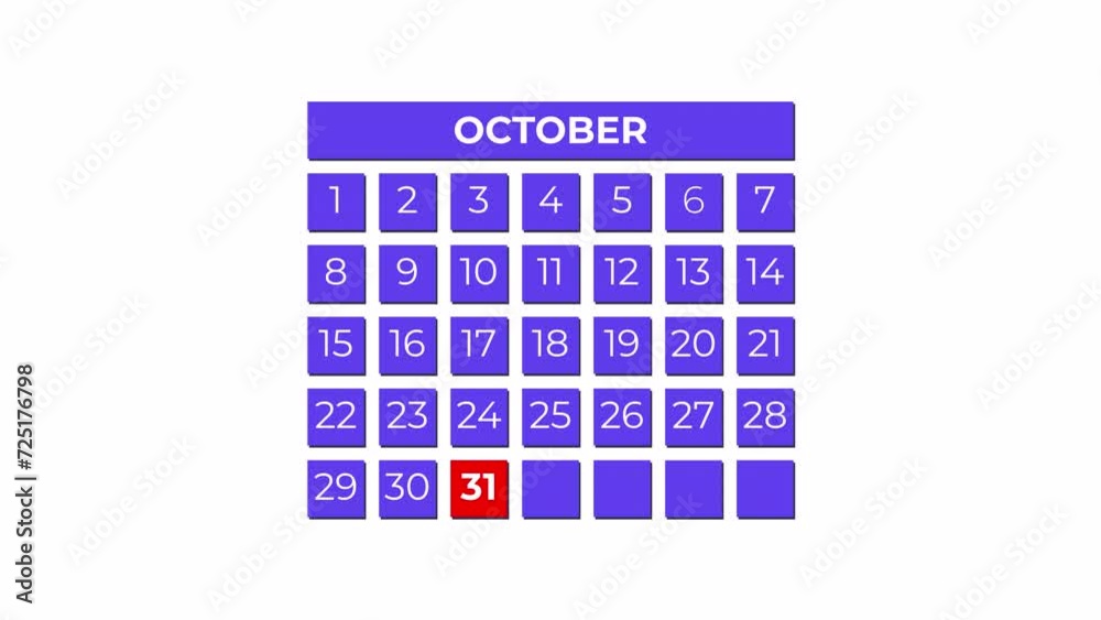 31st October calendar icon animation. Alpha matte with transparent ...
